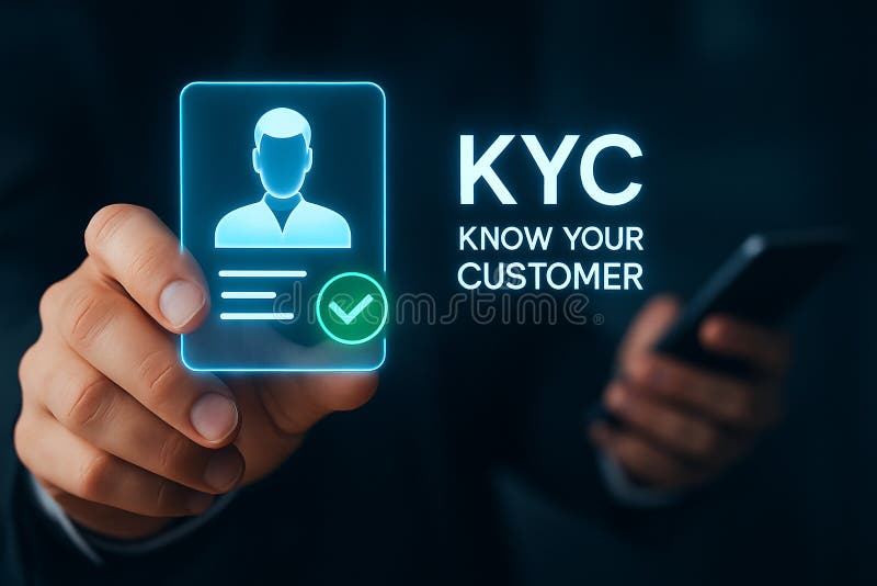 Hand Holding Kyc Identification Card with Profile Icon and Phone in a ...