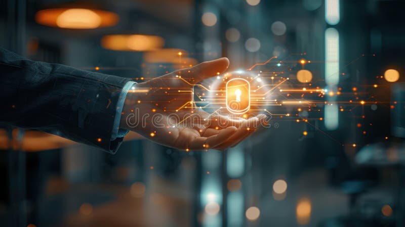 The Hand Holding Digital Lock.AI Generated Image Stock Image - Image of ...