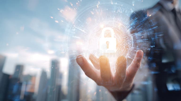 The Hand Holding a Digital Lock Symbolizing Modern Security Solutions AI Generated Image Stock ...