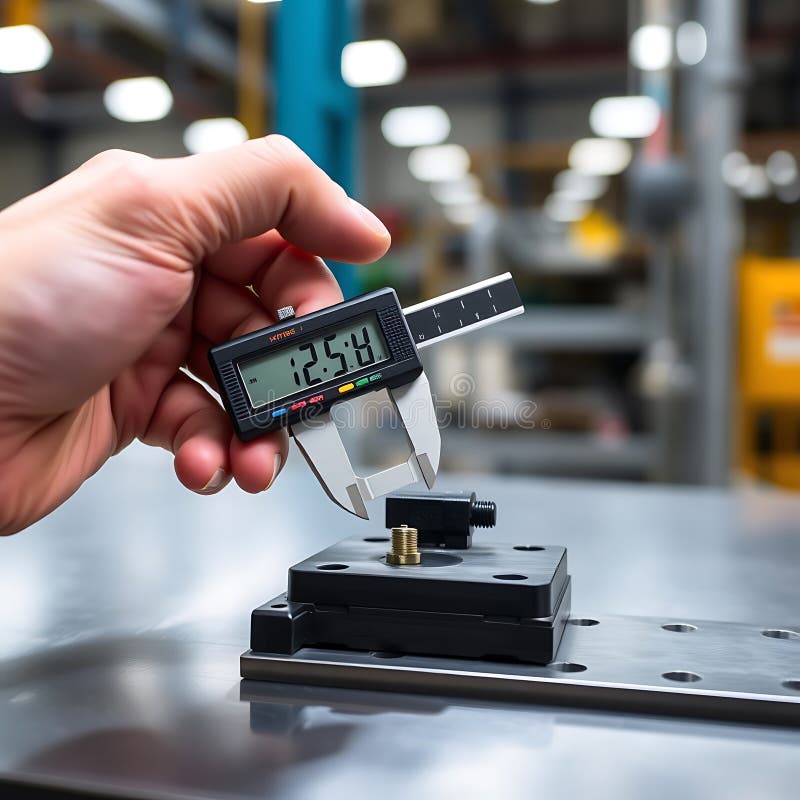 A Hand Holding a Digital Micrometer Measuring a Small Component on a ...