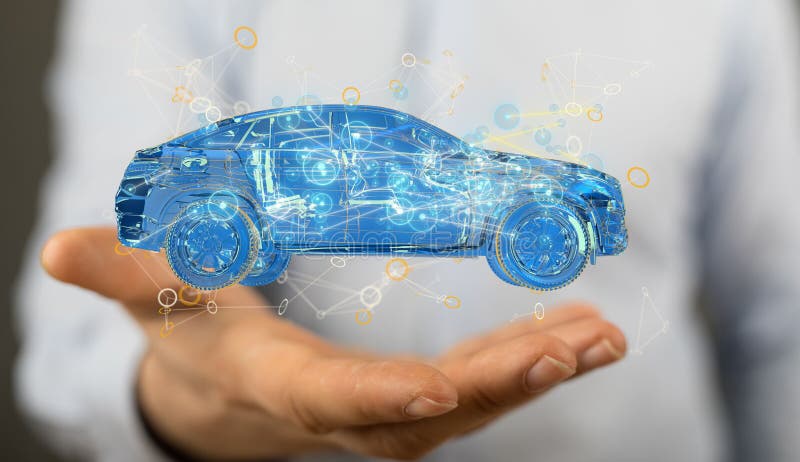 Hand Holding the Digital Model of a Blue Car - Energy Car Technology ...