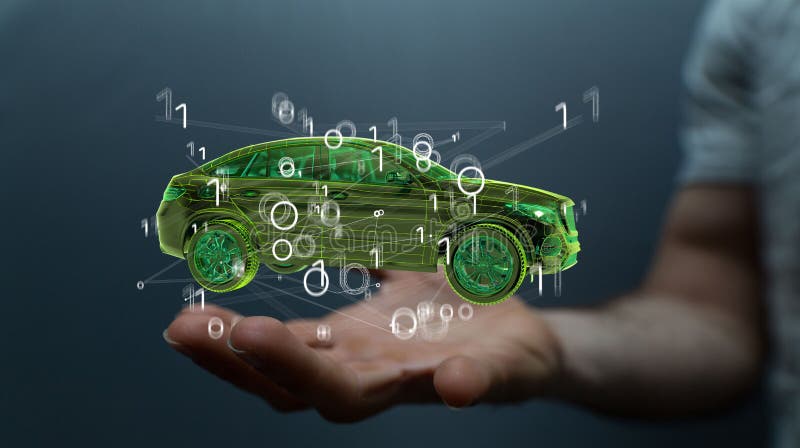 Hand Holding the Digital Model of a Green Car - Energy Car Technology ...