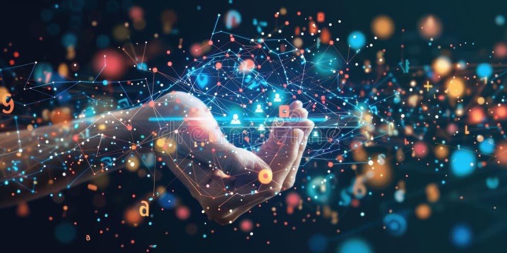 Hand Holding a Digital Network of Connected Data Points Stock ...