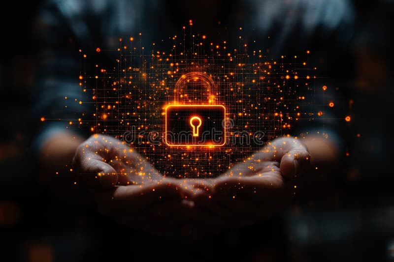 Hand Holding Digital Padlock and Data Security Icon. Cyber Security ...