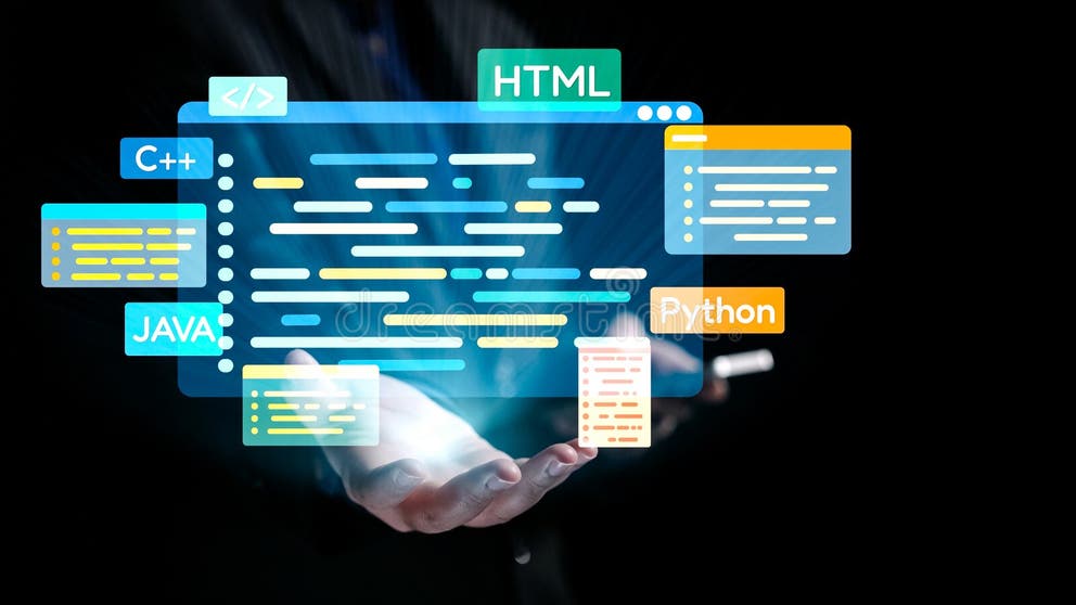 Hand Holding Digital Screen with Programming Languages and Code Representing the Future of ...