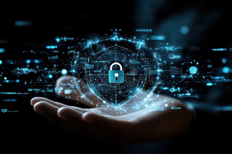 Hand Holding Digital Shield with Padlock Signifying Cybersecurity ...