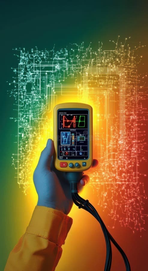 Hand Holding Digital Tool with Data Visualization Stock Image - Image ...