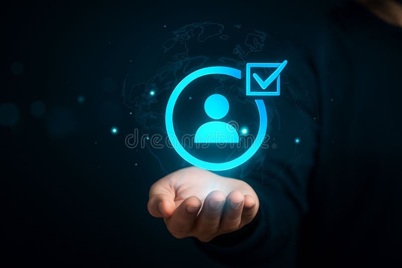 Hand Holding Digital Verification Hologram with Glowing User Interface ...