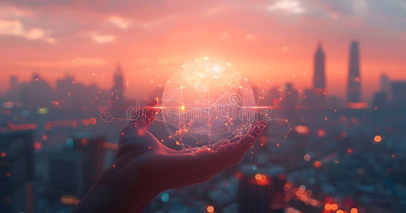 Hand Holding Digital World Globe with Cloud Computing Network Ove ...