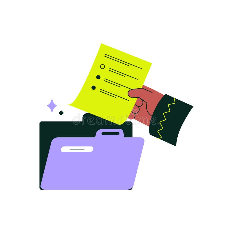 Hand Holding Document and Folder in Flat Vector Illustration ...