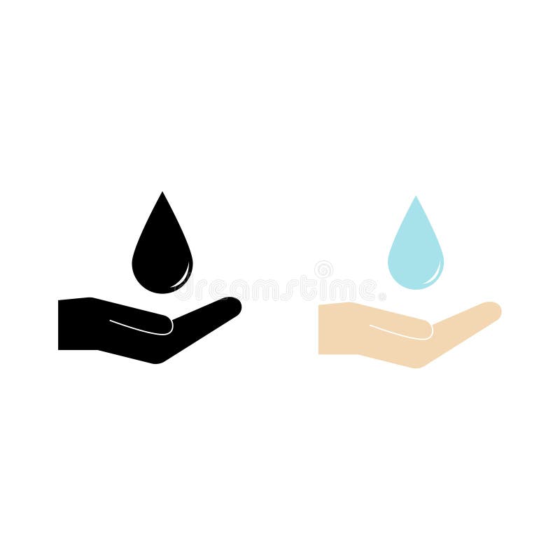 Hand Holding Drop of Water Icon. Black and Colored Style Stock ...