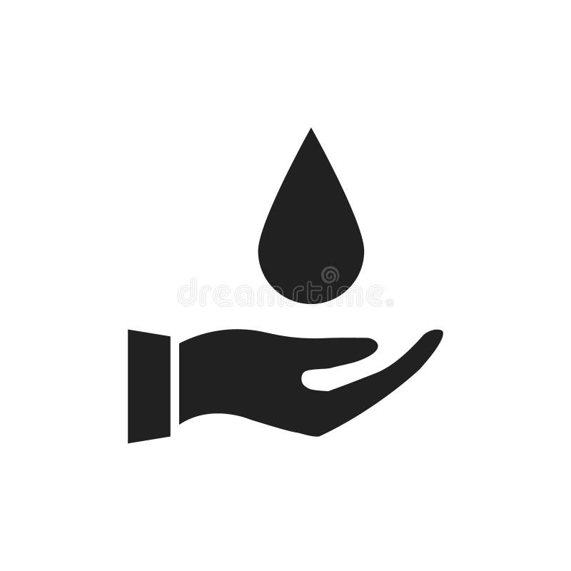 Hand Holding Drop Water Icon. Washing Black Symbol Stock Illustration ...