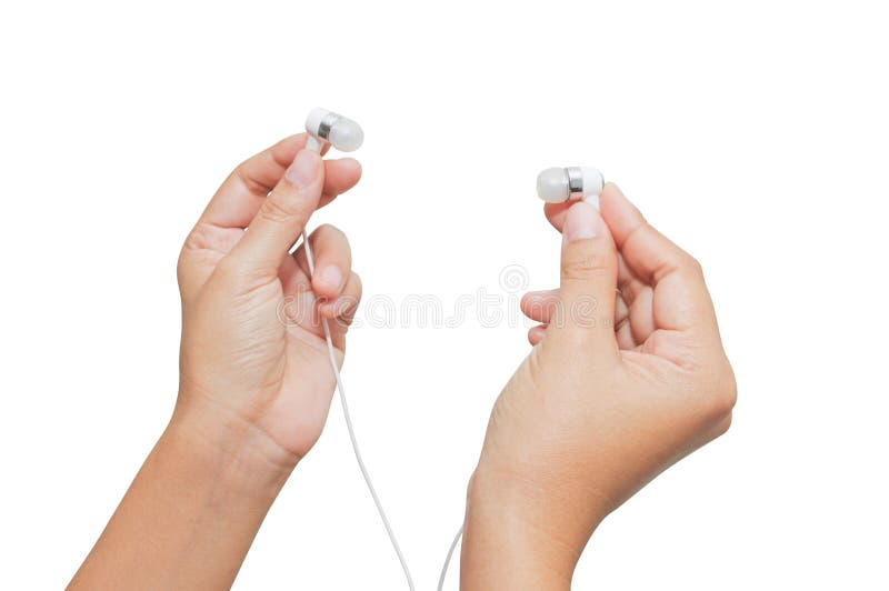 Hand holding earphone stock photo. Image of discussion - 30197866