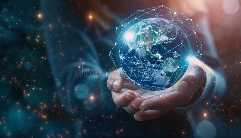 Hand Holding Earth Globe with Data Exchanges on Connection Technology ...