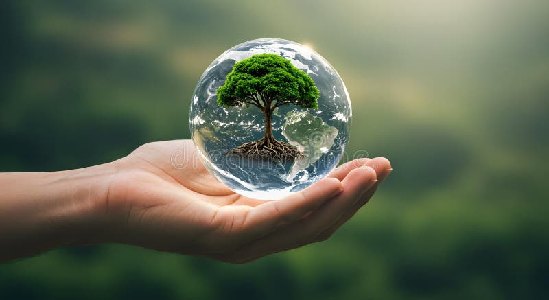 Hand Holding Earth Globe with Tree, Symbolizing Environmental ...