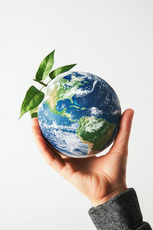 Hand Holding the Earth with a Wind Turbine on Top Stock Image - Image ...