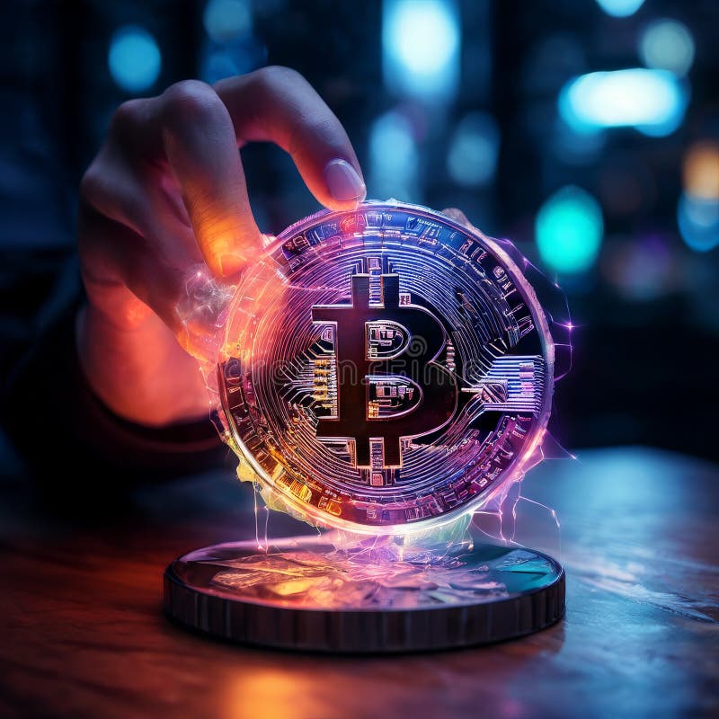 Hand Holding Electrified Bitcoin with Glowing Effects Stock Photo ...