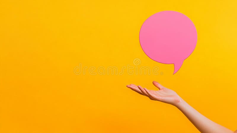 Hand Holding Empty Speech Bubble on Yellow Background Stock ...