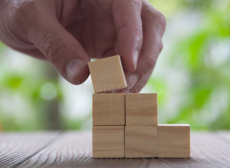 Hand Holding Empty Wooden Blocks with Customizable Space for Text or ...