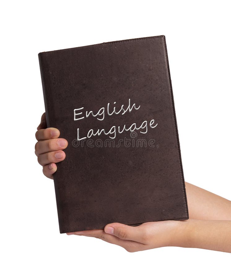 Hand Holding English Language Book Isolated on White Background Stock ...