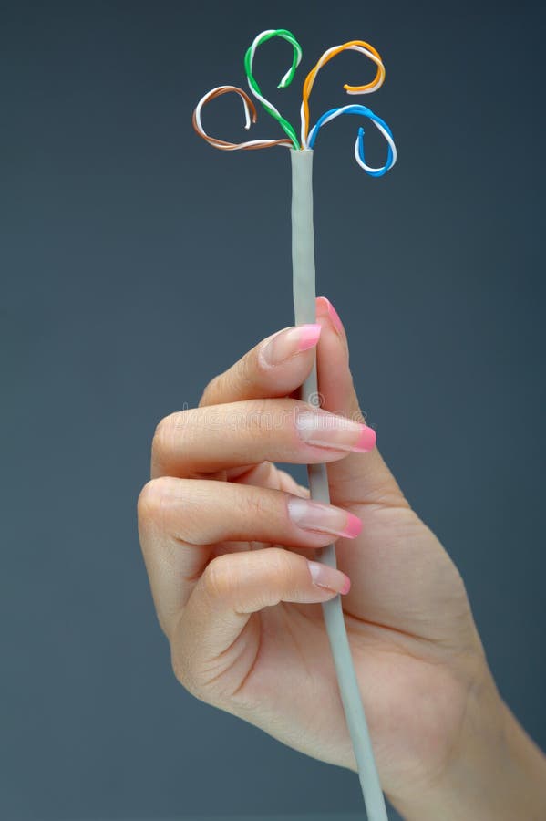 Hand, Cable and Server Room for Internet Infrastructure and Lights of ...