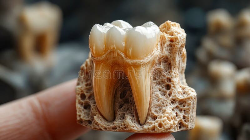 Hand Holding an Extracted Human Tooth with Detailed Root Structure ...