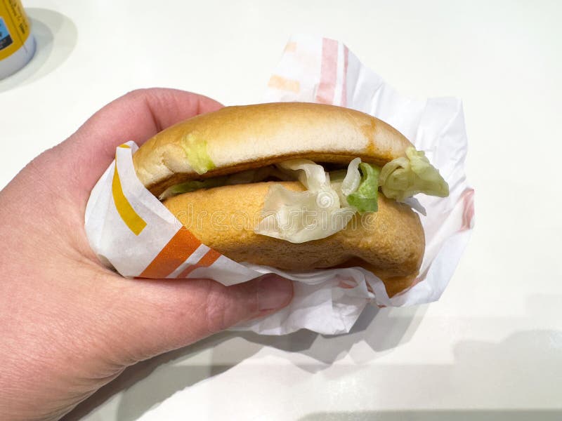 Hand Holding Fast Food Hamburger Wrapped in Paper with Lettuce ...