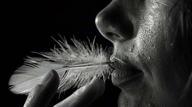 Hand Holding a Feather Gently Caressing the Face Stock Image - Image of ...