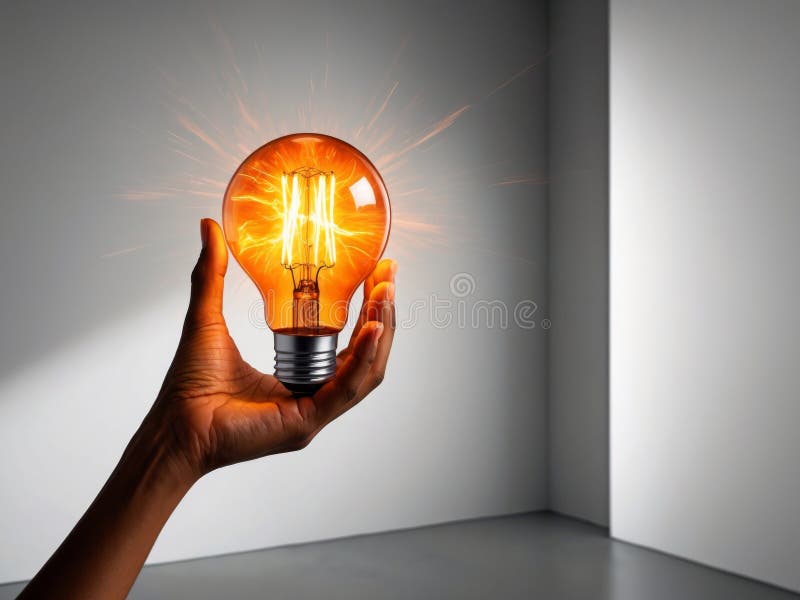 Hand Holding a Fiery Light Bulb with Vibrant Colors. Stock Illustration ...