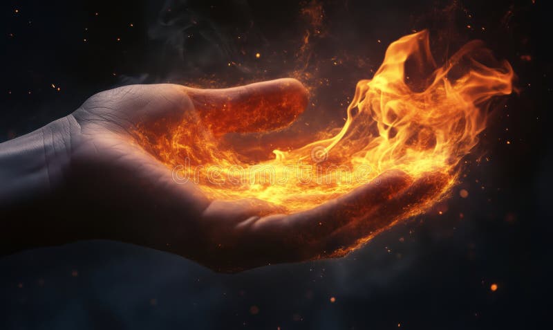 Hand Holding Flames Dark Background Glowing Fire Effects Stock Photos ...