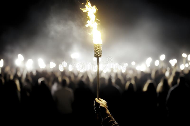 Hand Holding Burning Torch Crowd Night Stock Photos - Free & Royalty ...