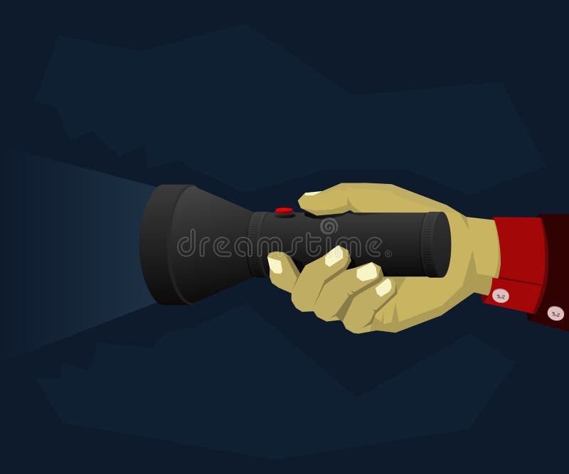 Hand holding a flashlight stock vector. Illustration of glowing - 64659561