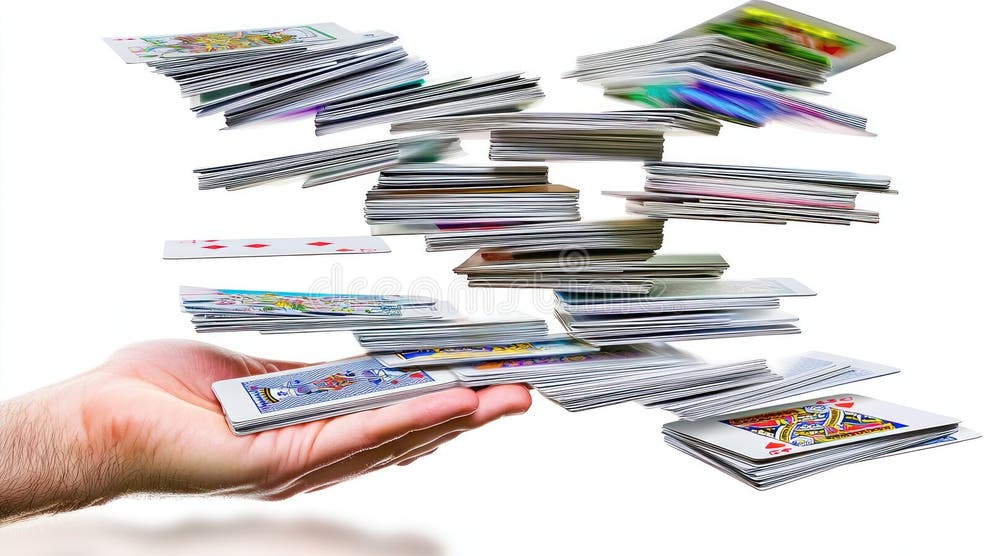 Falling Deck of Playing Cards Held in Hand Stock Illustration ...