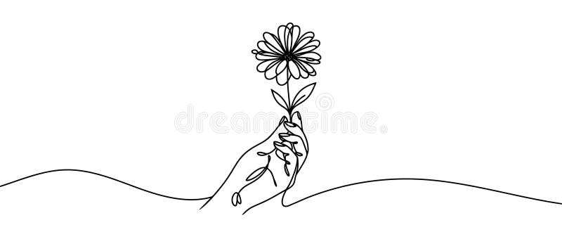 Hand Holding a Flower. Continuous Drawing of Lines Stock Vector ...