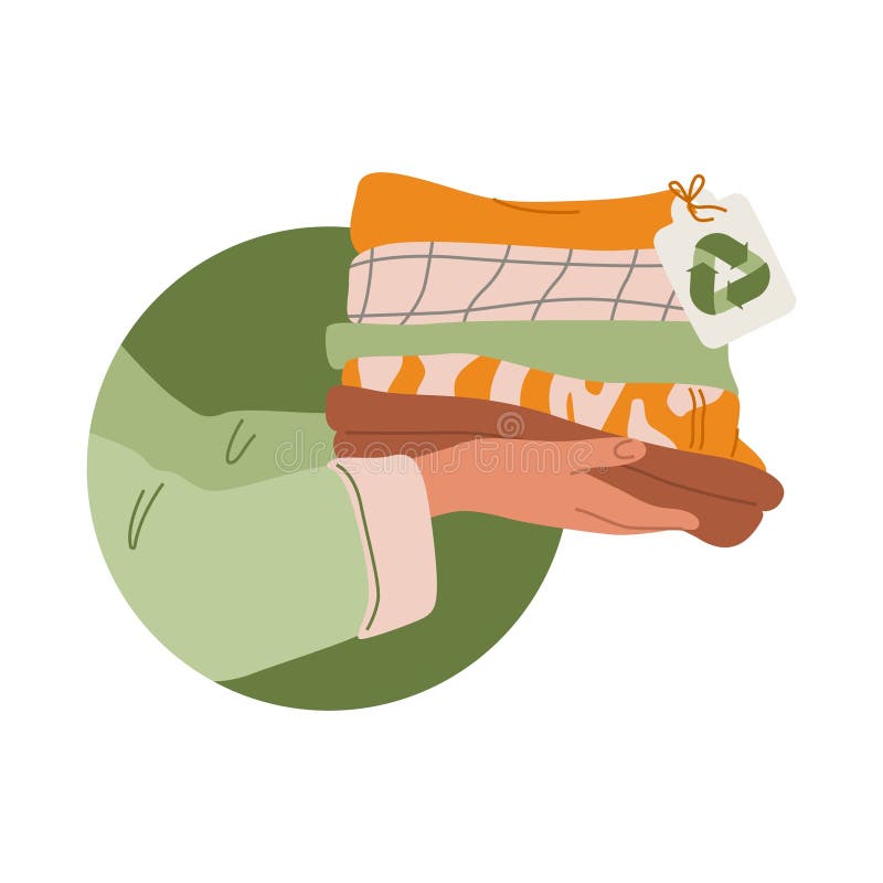 Hand Holding Folded Clothes with Recycle Tag. Stock Vector ...