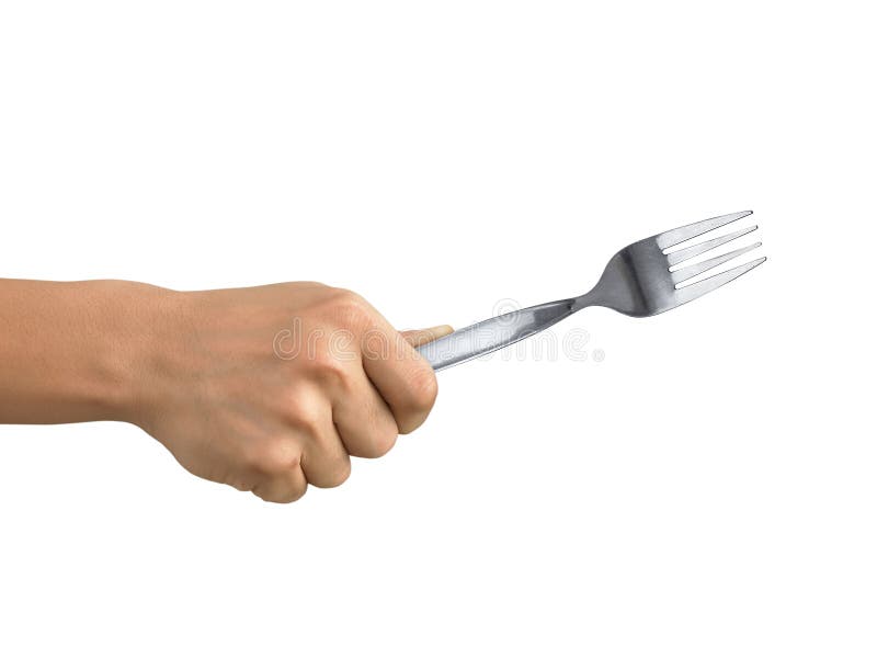 Hand Holding Fork on White Background Stock Image - Image of dinner ...