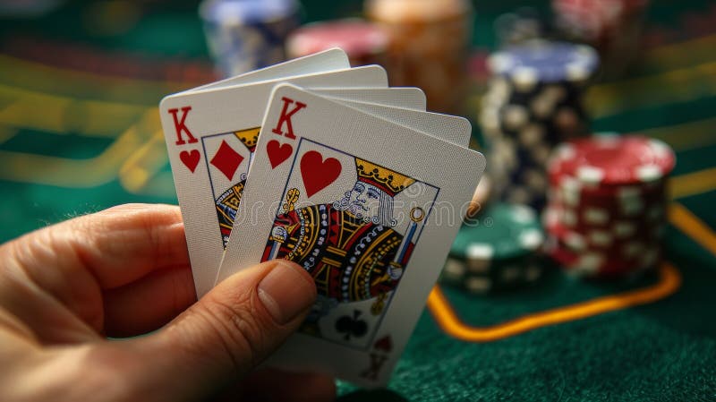 A Hand Holding Four Kings Playing Cards with Poker Chips in the ...