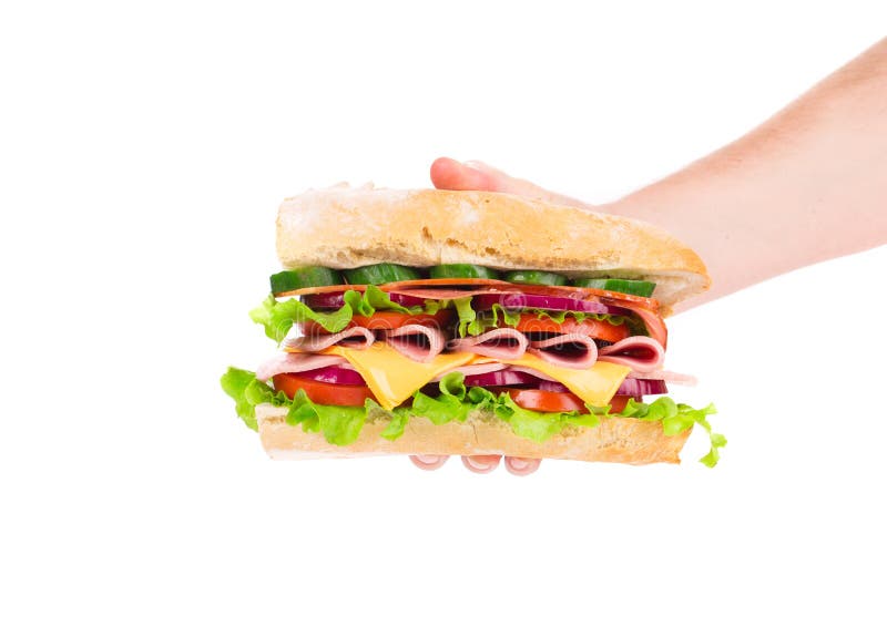 Hand Holding Fresh Sandwich. Stock Photo - Image of closeup, tower ...