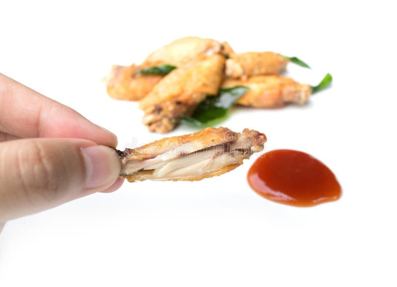 Hand Holding Fried Chicken Wings Ketchup Isolated White Background ...