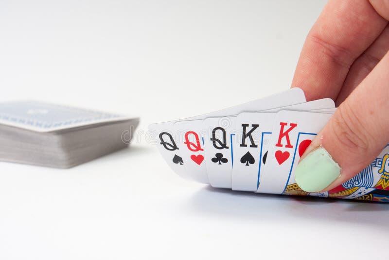 Hand Holding Full House Cards in Poker Stock Image - Image of hold ...
