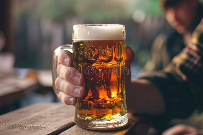 Hand Holding a Full Mug of Beer at the Bar. Stock Photo - Image of ...