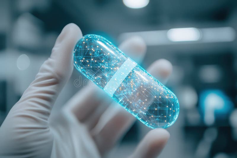 A Hand Holding a Futuristic Capsule Displaying Digital Data in a ...