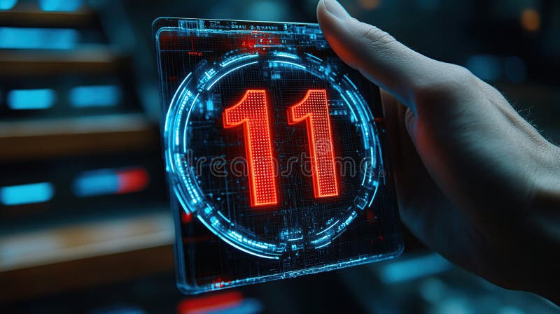 Hand Holding Futuristic Digital Display Showing Number 11, with a ...
