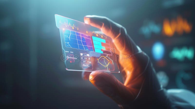 Hand Holding Futuristic Transparent Digital Interface Stock Image - Image of medical, visuals ...
