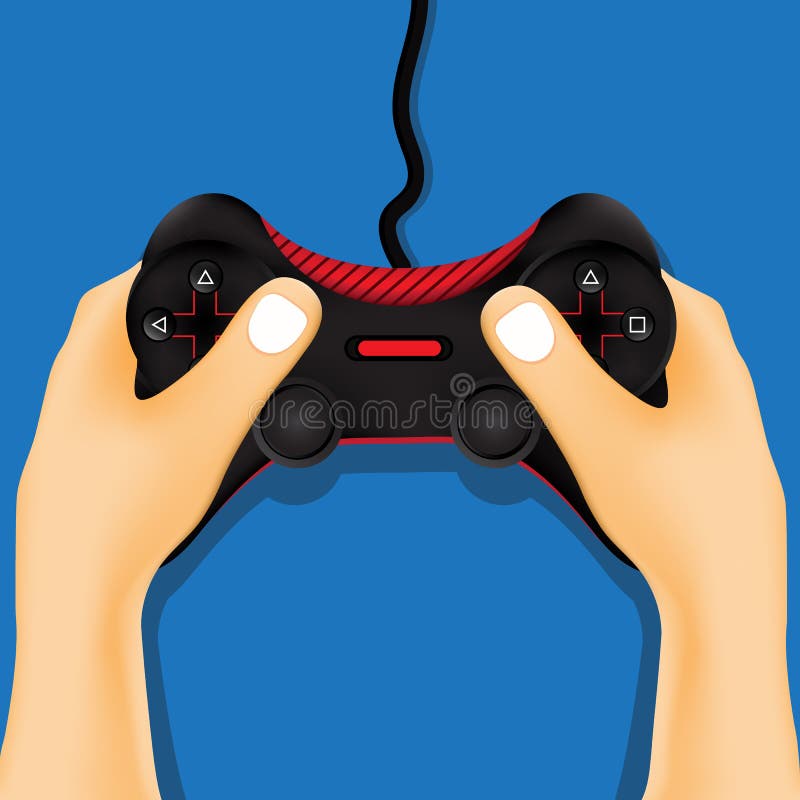 Hand Holding Game Controller. Stock Vector - Illustration of blue ...