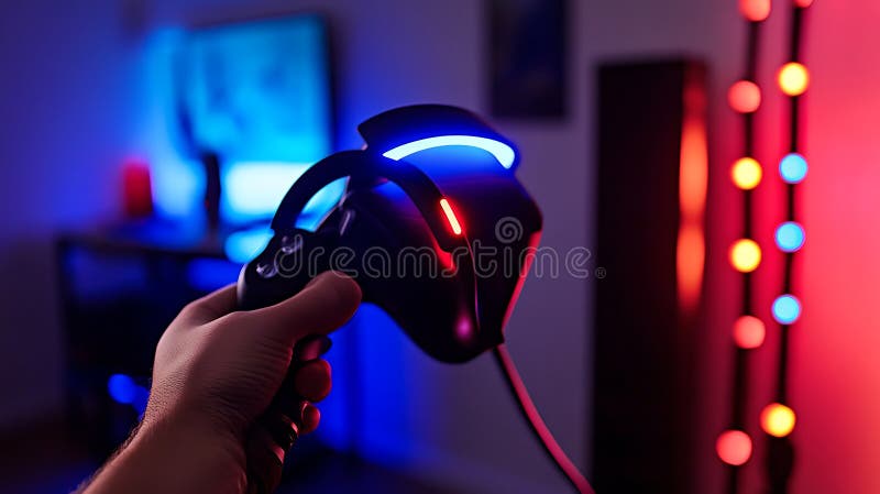 A Hand Holding a Gaming Controller with Light Up Features Stock ...