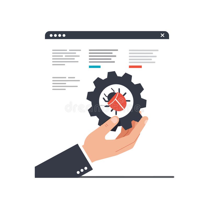 Hand Holding a Gear with a Bug Symbol in a Web Browser Interface Stock ...