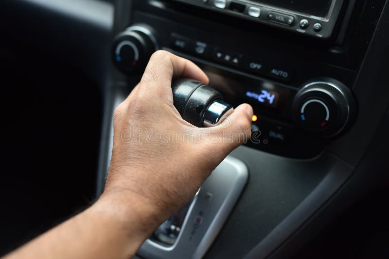 Hand Holding the Gear Lever in the Car Stock Photo - Image of dashboard ...