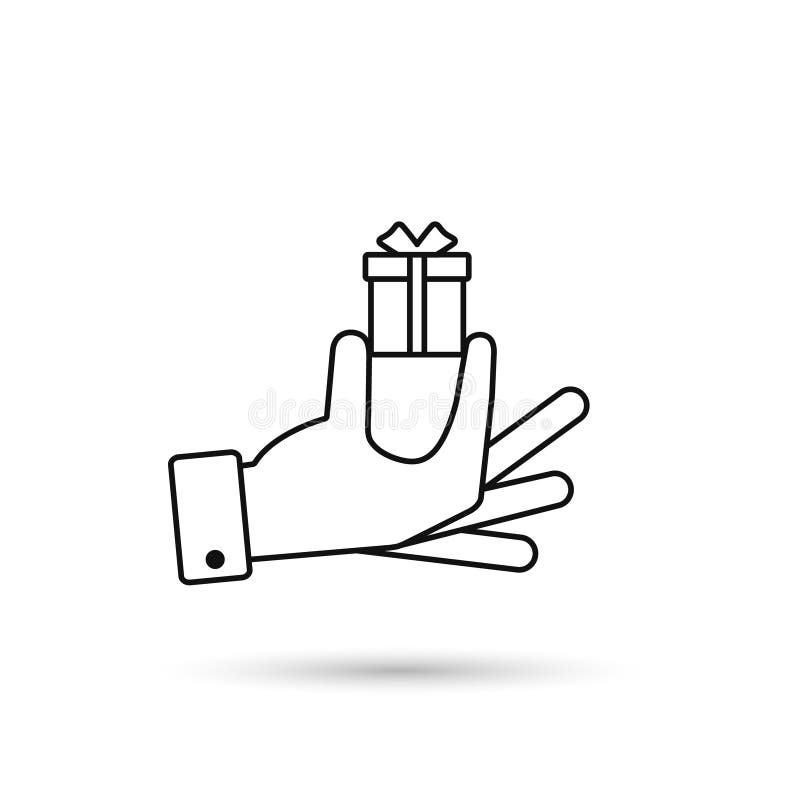 Hand Holding Gift Box Icon Outline Symbol, Vector Isolated Illustration ...