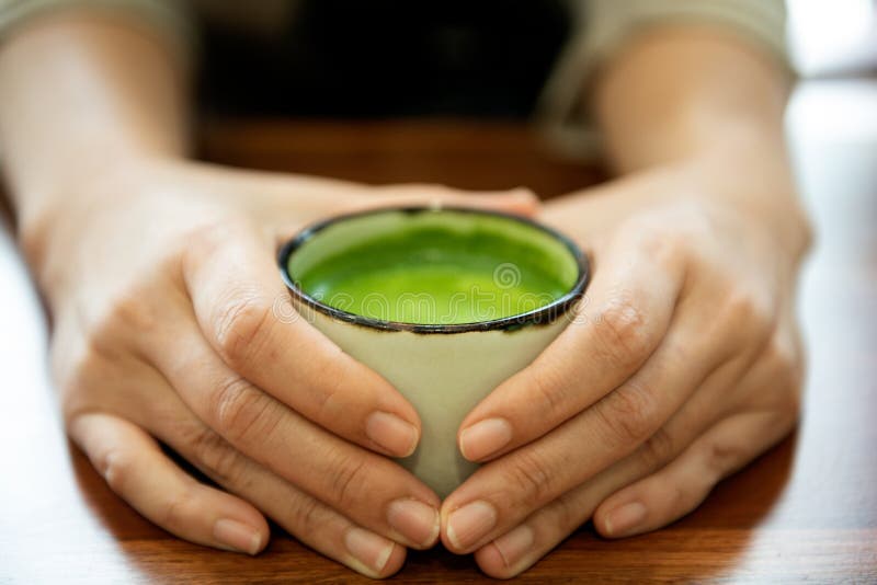 Hand Holding Glass of Green Tea Japan. Stock Photo - Image of girl ...